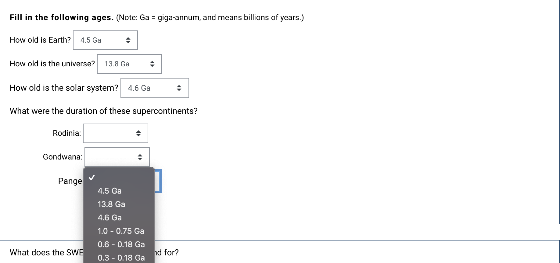 Solved Fill in the following ages. (Note: Ga = giga-annum, | Chegg.com