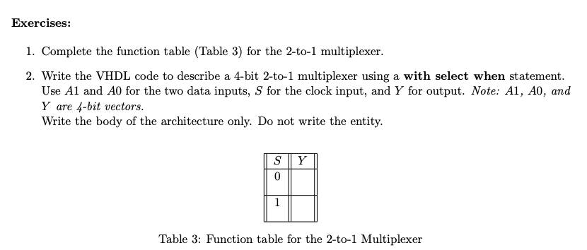 Exercises: 1. Complete the function table (Table 3) | Chegg.com