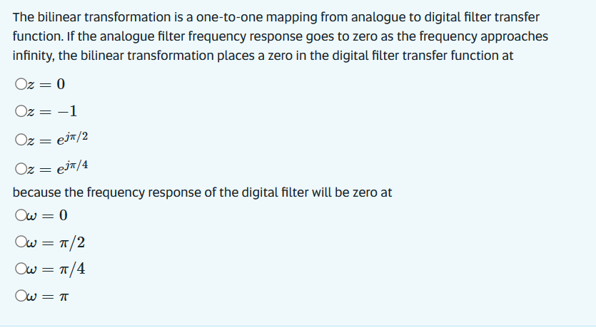 Solved The bilinear transformation is a one-to-one mapping | Chegg.com