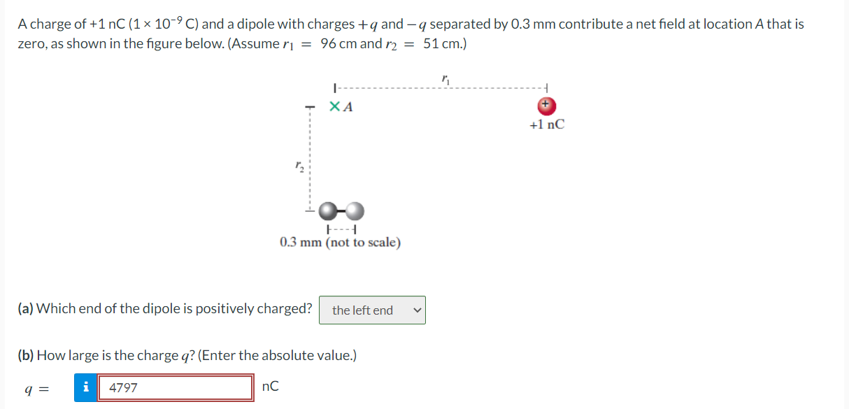 Solved A charge of +1nC(1×10−9C) and a dipole with charges | Chegg.com