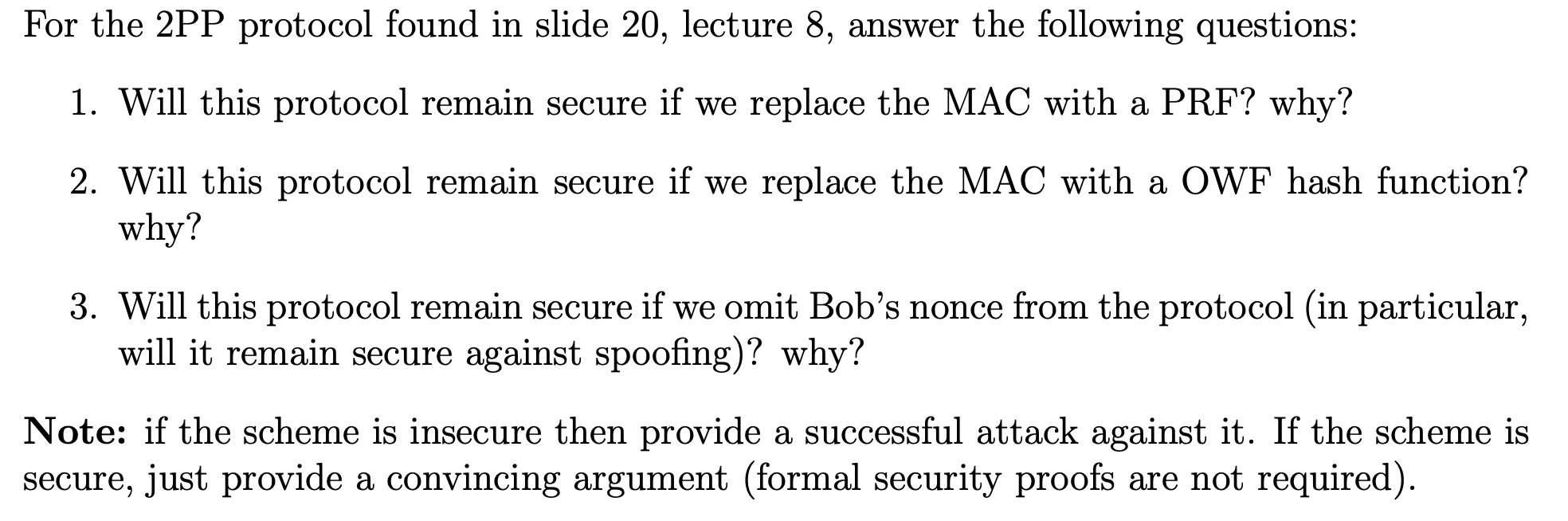 Solved For the 2PP protocol found in slide 20, lecture 8, | Chegg.com