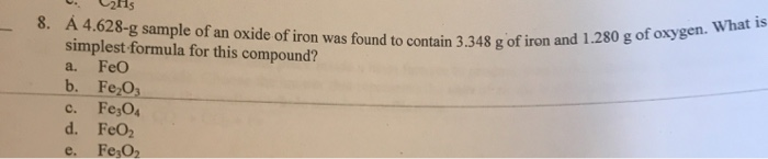 Solved 215 4.628-g sample of an oxide of iron was found to | Chegg.com