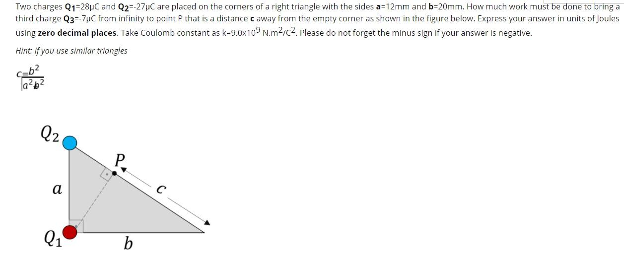 Solved Two charges Q1=28C and Q2=-27C are placed on the | Chegg.com