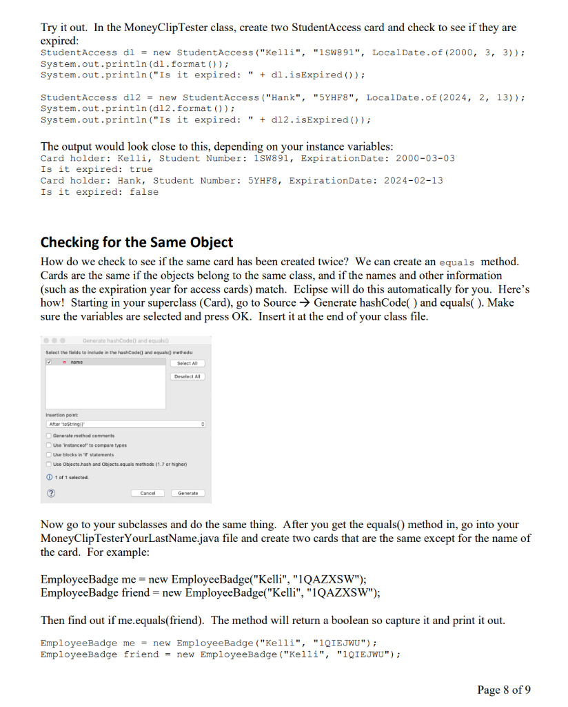 Solved In Eclipse, create a Java project called | Chegg.com