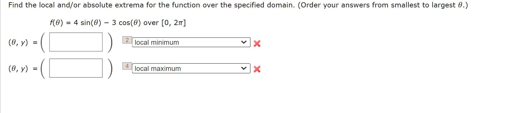 Solved Find the local and/or absolute extrema for the | Chegg.com