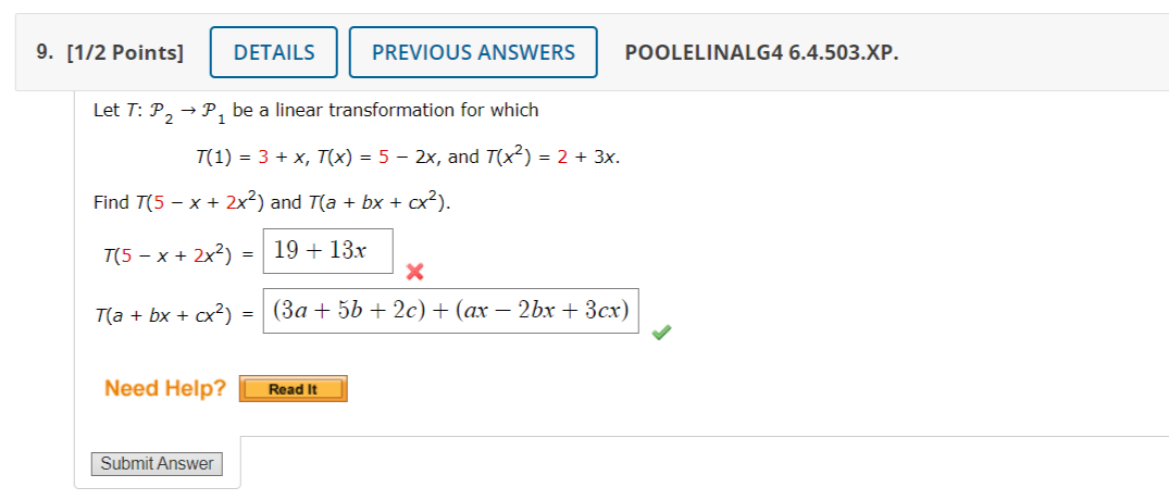 Solved Let T:P2→P1 ﻿be a linear transformation for | Chegg.com