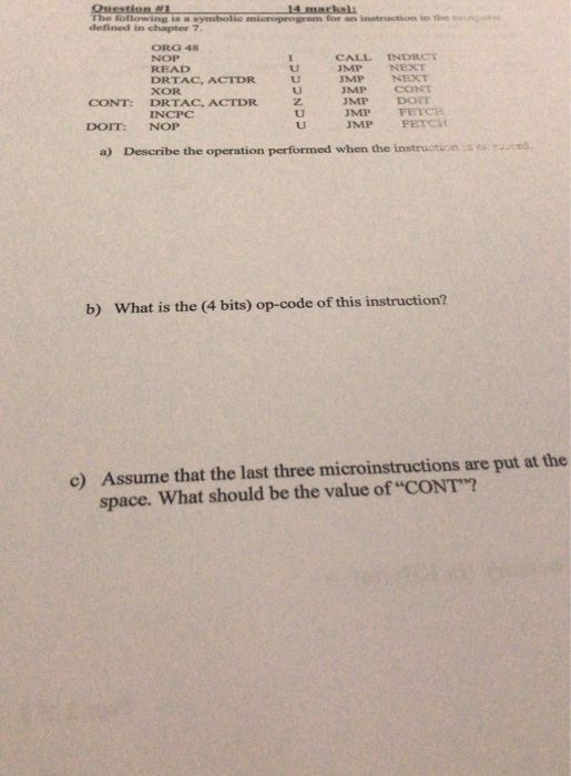 Solved 14 markal: The following is a symsbolie microprogram | Chegg.com