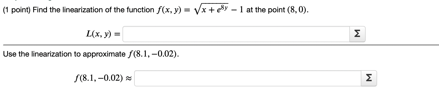 Solved (1 point) Find the linearization of the function | Chegg.com
