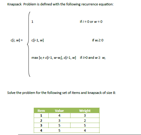 Solved Knapsack Problem is defined with the following | Chegg.com