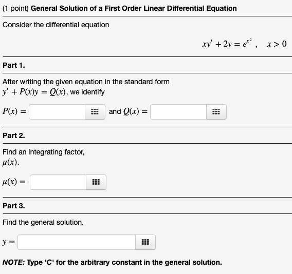 Solved (1 point) General Solution of a First Order Linear | Chegg.com