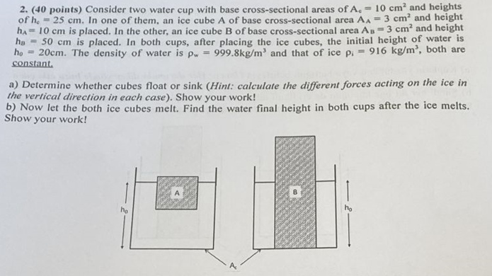 Solved 2. (40 points) Consider two water cup with base | Chegg.com