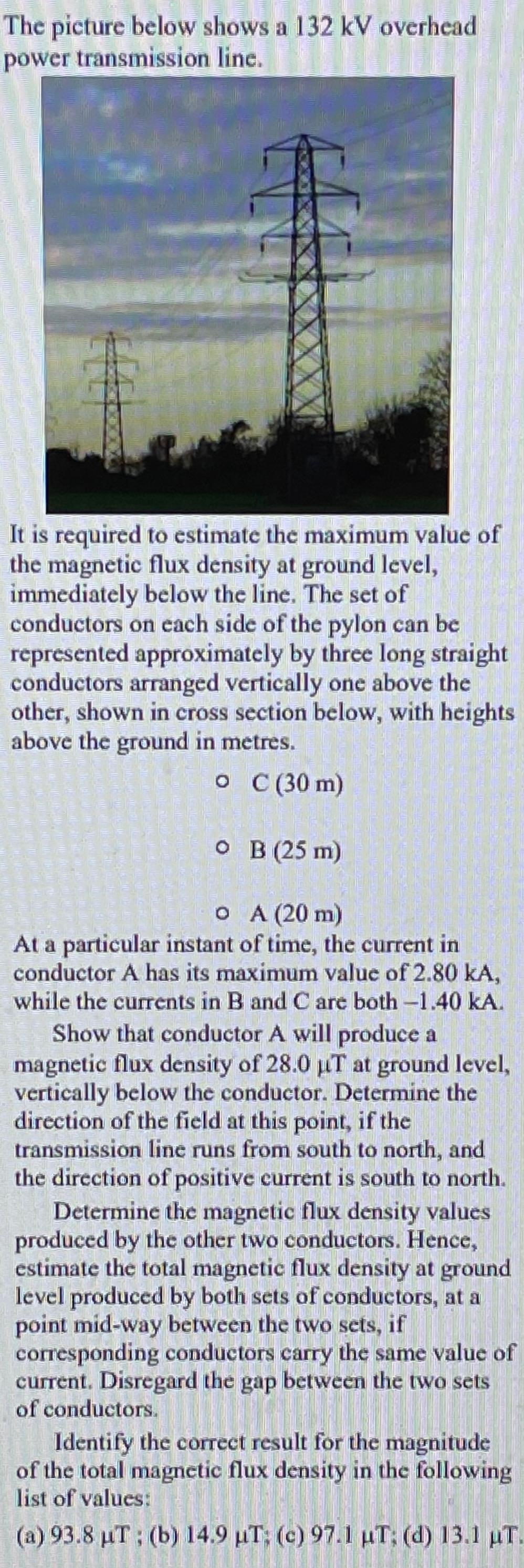 Solved The picture below shows a 132kV overhead power | Chegg.com