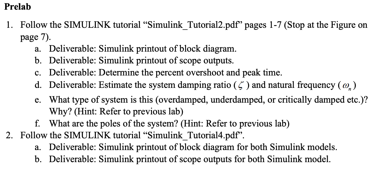 Solved Prelab 1. Follow the SIMULINK tutorial | Chegg.com