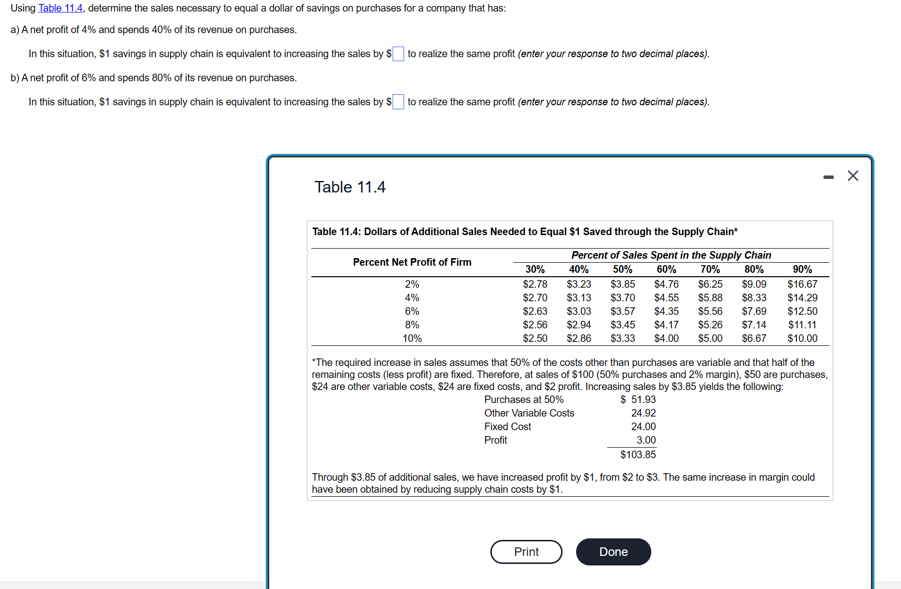 Solved Using Table 11.4, determine the sales necessary to | Chegg.com