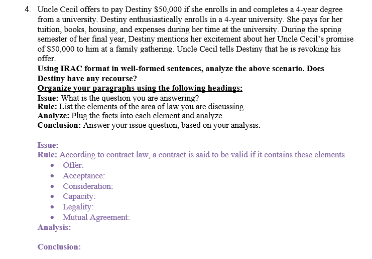 Uncle Cecil offers to pay Destiny $50,000 if she | Chegg.com