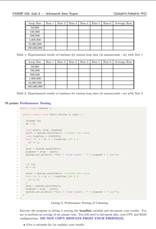 Solved Lab 2 - Advanced Java Types COMP 155 : | Chegg.com