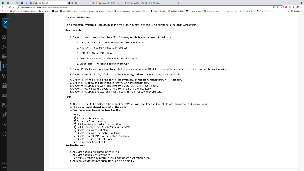 Solved JAVA PROGRAMMING- PLEASE HELP - The CarLotMain | Chegg.com