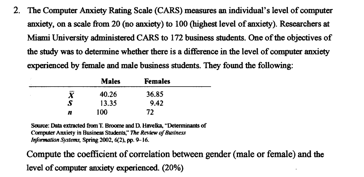 2. The Computer Anxiety Rating Scale (CARS) measures | Chegg.com