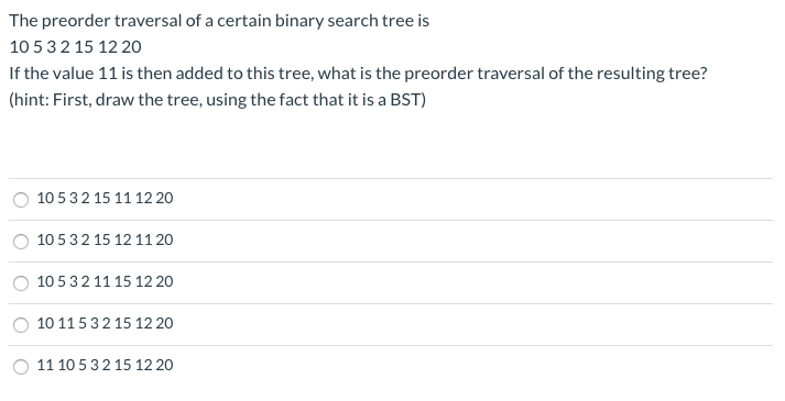 Solved The preorder traversal of a certain binary search | Chegg.com