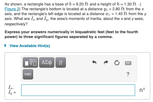 Solved As shown, a rectangle has a base of b = 9.20 ftft | Chegg.com