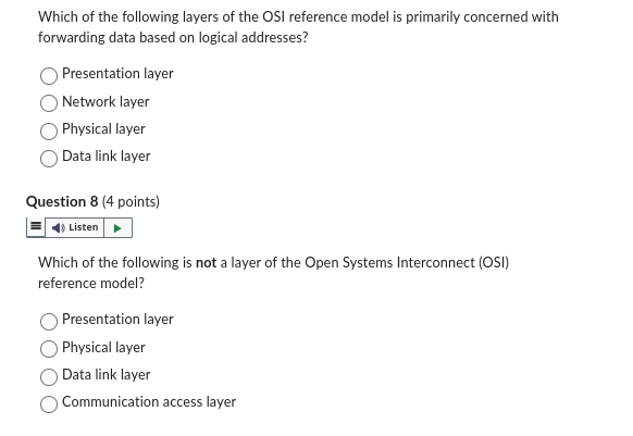 Solved Which of the following layers of the OSI reference | Chegg.com