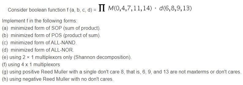 Solved Consider boolean function f(a, b, c, d) = II | Chegg.com