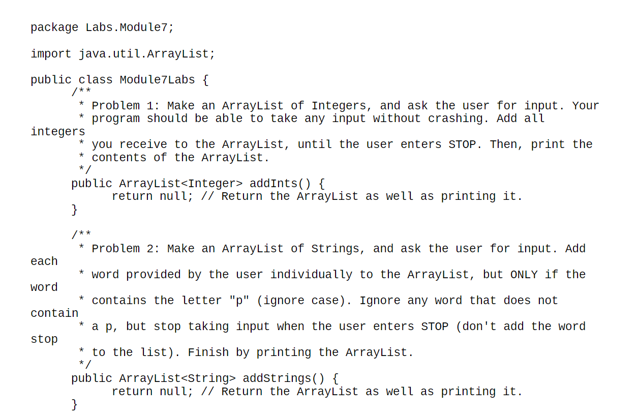 Solved You MUST use the method headers provided to solve the | Chegg.com
