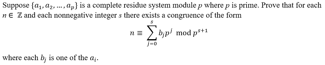 Suppose {a,, a2, ., ap} is a complete residue system | Chegg.com