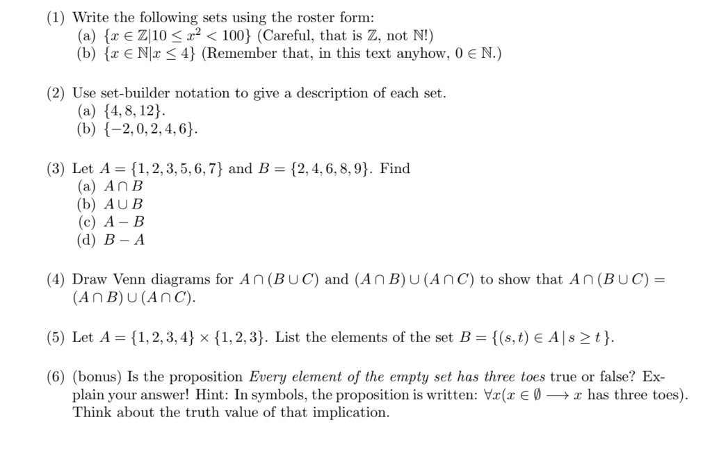 Solved (1) Write the following sets using the roster form: | Chegg.com