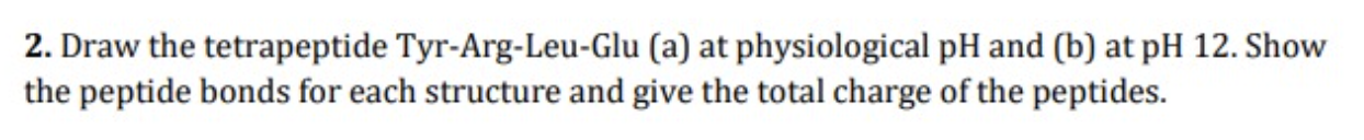 Solved 2. Draw the tetrapeptide Tyr-Arg-Leu-Glu (a) at | Chegg.com