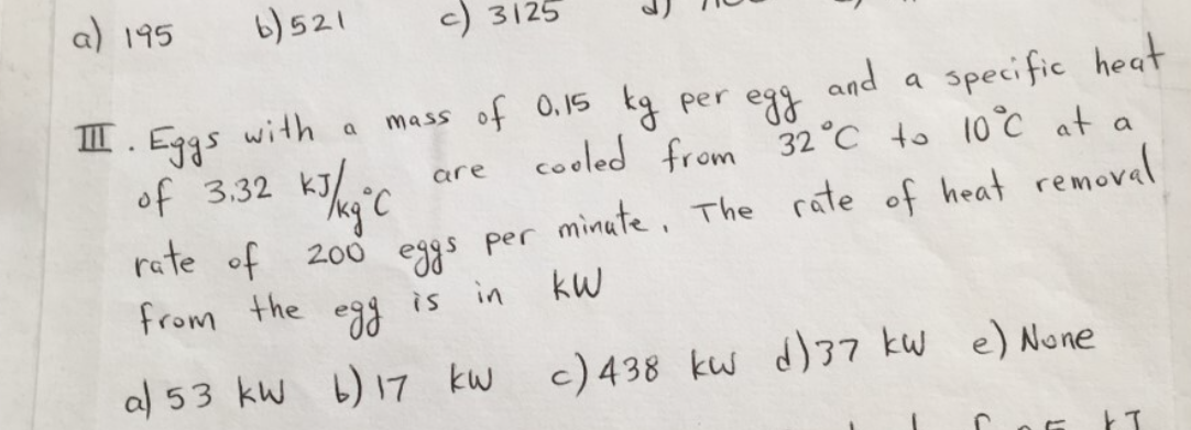 Solved III. Eggs with a mass of 0.15 kg per egg and a | Chegg.com