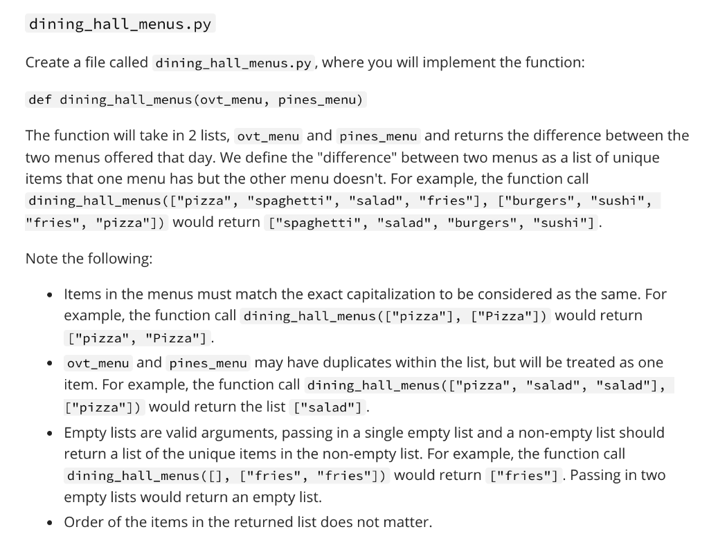 Solved dining_hall_menus.py Create a file called | Chegg.com