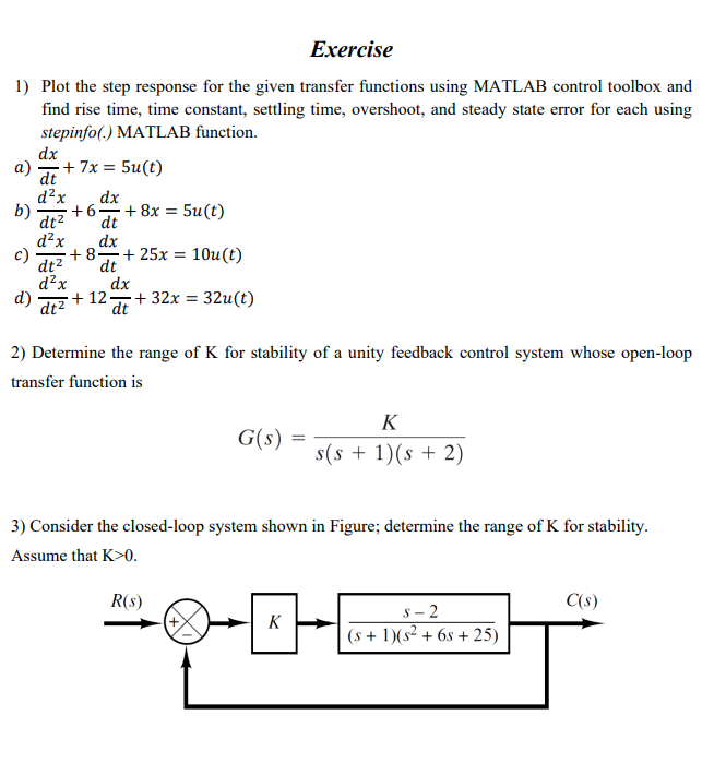 1) Plot the step response for the given transfer | Chegg.com