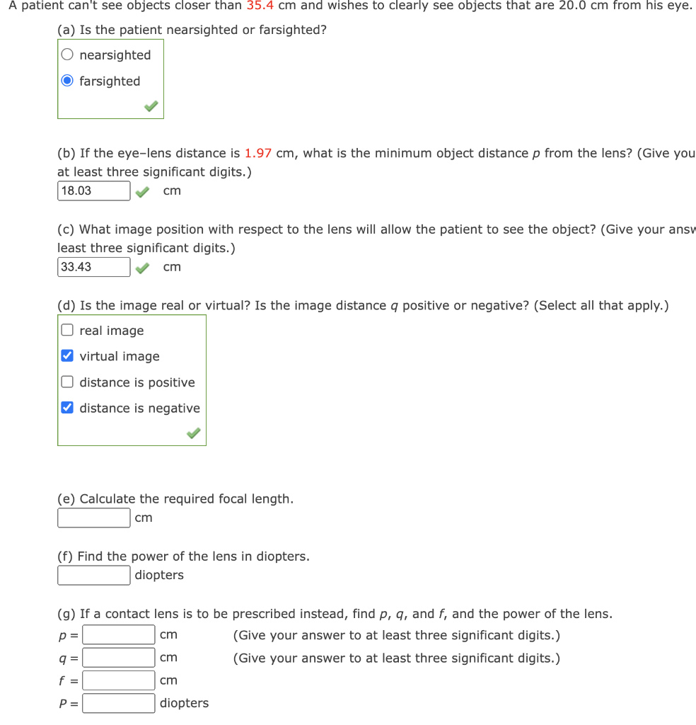 Solved (b) If the eye-lens distance is 1.97 cm, what is the | Chegg.com