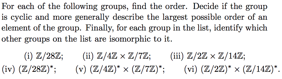 Solved For each of the following groups, find the order. | Chegg.com