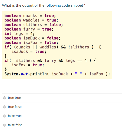 Solved What is the output of the following code snippet? | Chegg.com