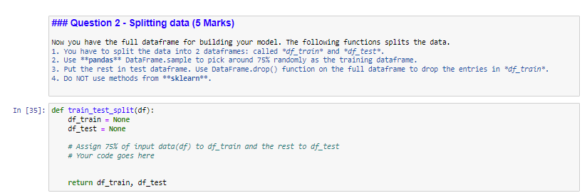 Solved \#\# Question 2 - Splitting data (5 Marks) Now you | Chegg.com