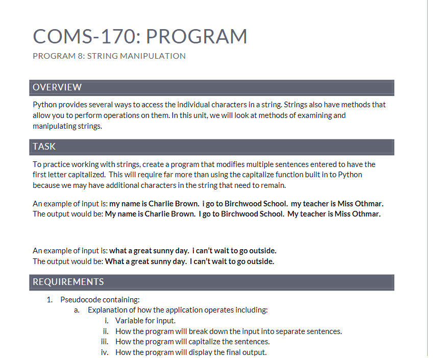 Solved COMS-170: PROGRAM PROGRAM 8: STRING MANIPULATION | Chegg.com