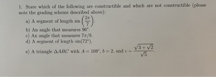 Solved are constructible and which are not constructible | Chegg.com
