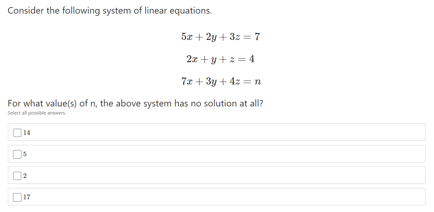 Solved Consider the following system of linear equations. | Chegg.com