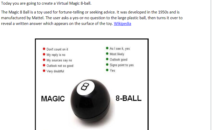 Solved Today you are going to create a Virtual Magic 8-ball. | Chegg.com