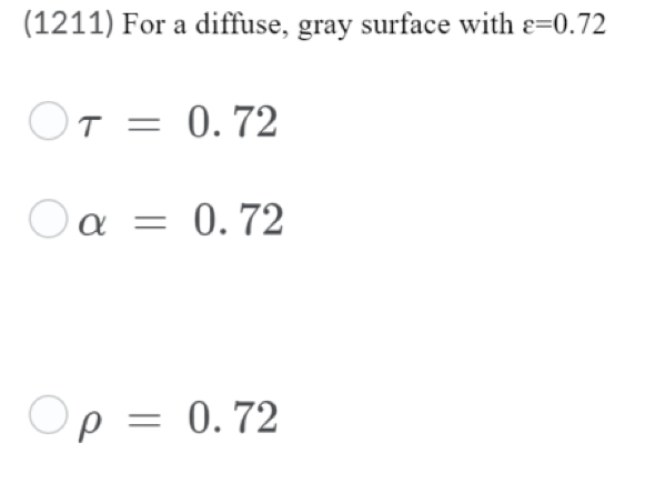 Solved (1211) For a diffuse, gray surface with e=0.72 OT τ = | Chegg.com