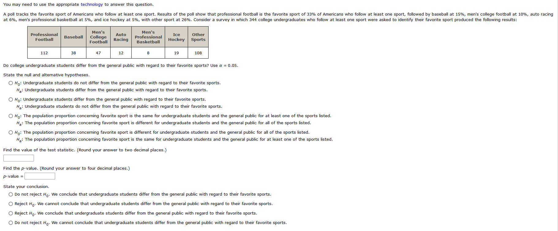 Solved Do college undergraduate students differ from the | Chegg.com