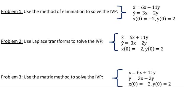Solved Problem 1: Use the method of ﻿elimination to ﻿solve | Chegg.com