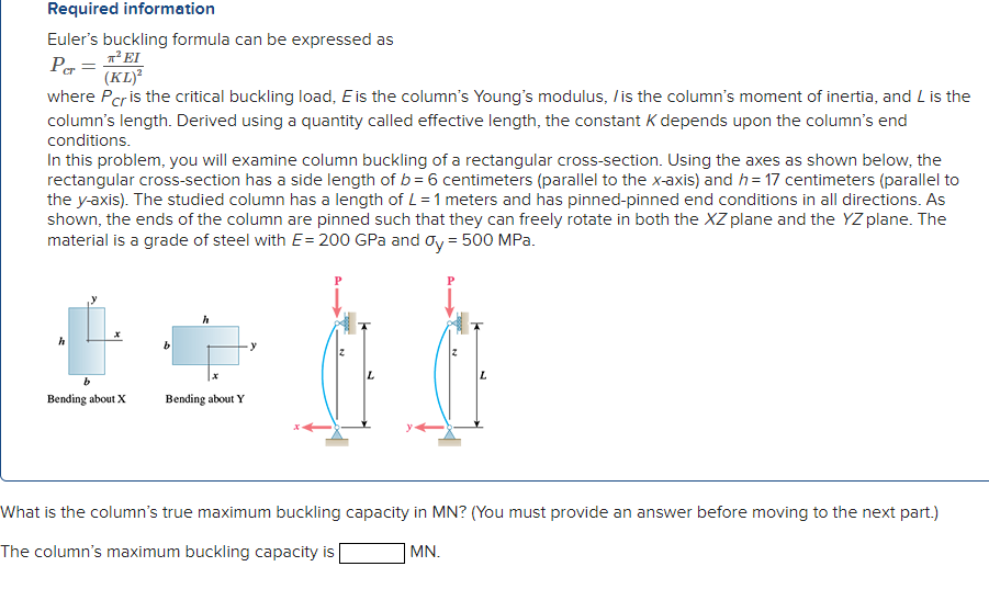 Solved P = r’EI Required information Euler's buckling | Chegg.com