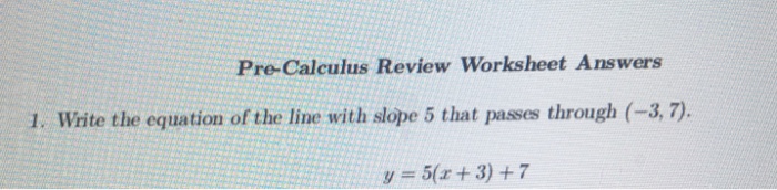 Solved Pre-Calculus Review Worksheet Answers 1. Write the | Chegg.com