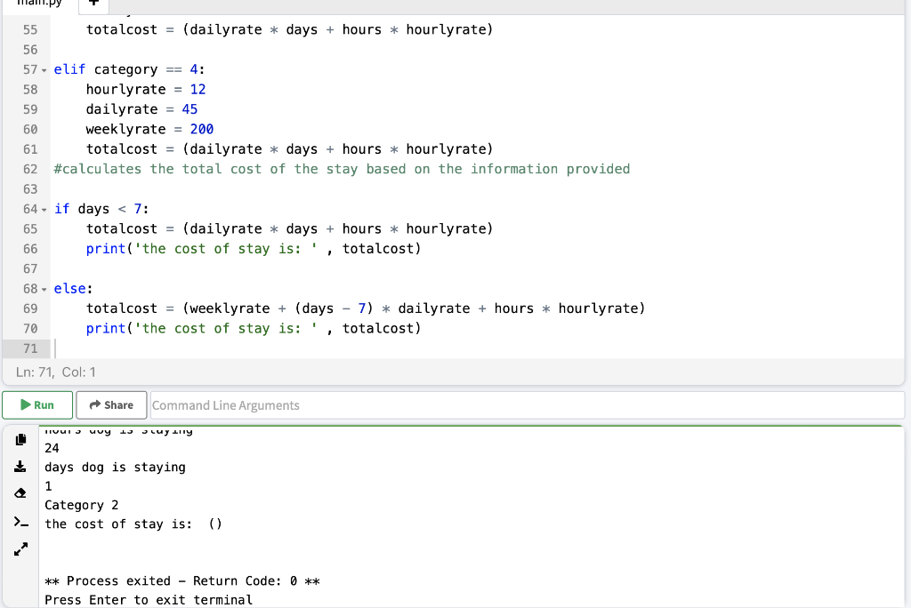 Solved why wont my total cost print? full code: | Chegg.com