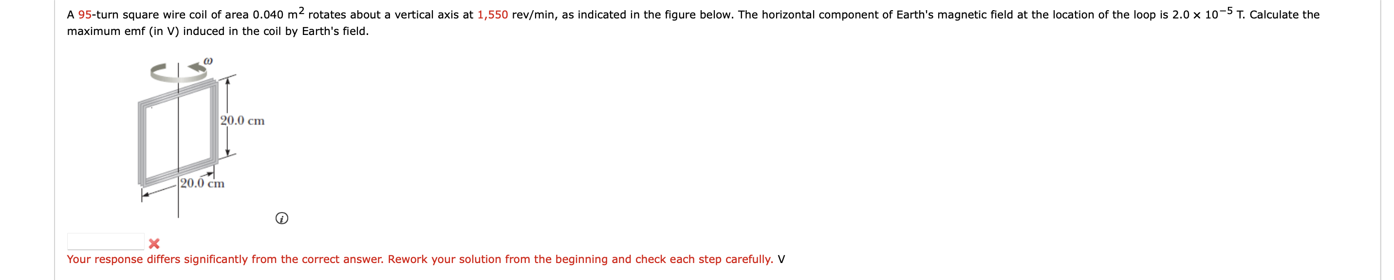 Solved A 95-turn square wire coil of area 0.040 m2 rotates | Chegg.com