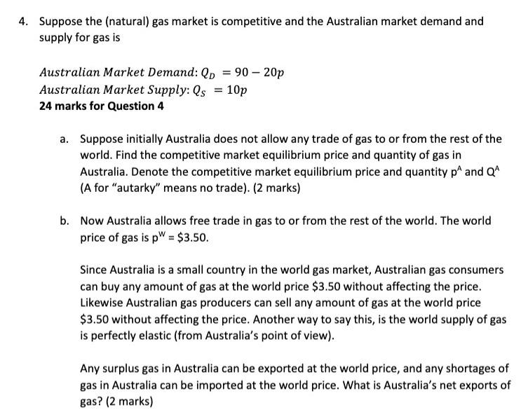 Solved 4. Suppose the (natural) gas market is competitive | Chegg.com