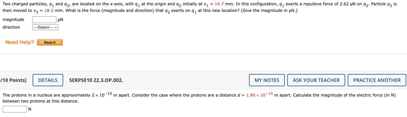 Solved Two charged particles, q1 and q2, are located on the | Chegg.com